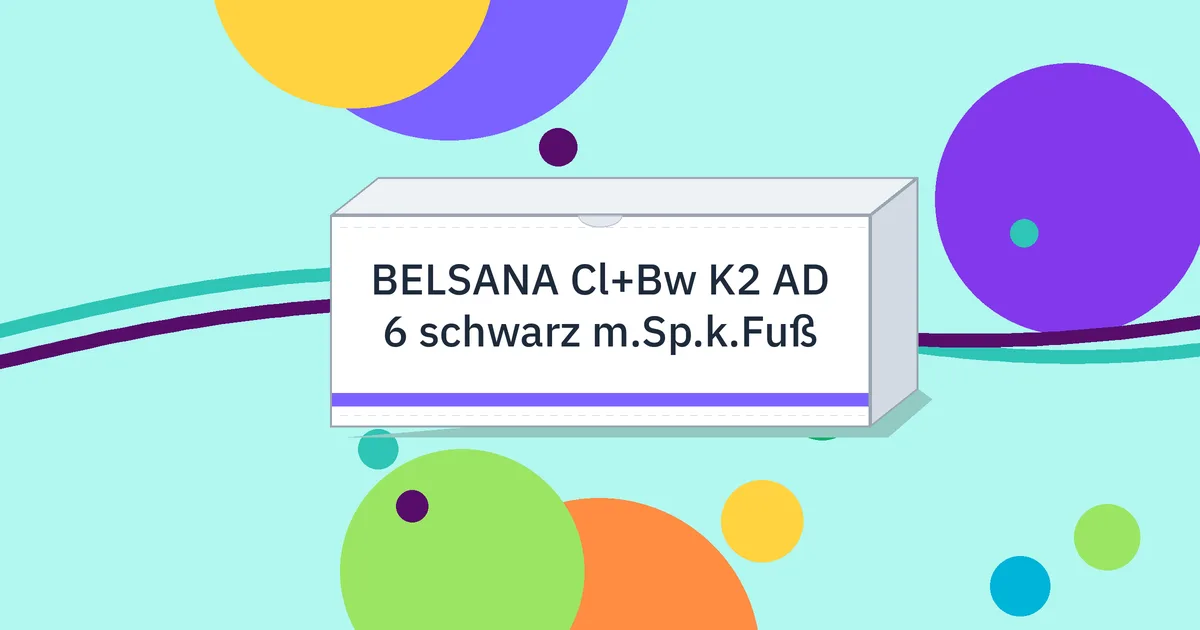Symbolbild: Packung mit der Aufschrift BELSANA Cl+Bw K2 AD 6 schwarz m.Sp.k.Fuß (PZN 12241944) – Verfügbarkeit und Bezug in Apotheken in Frankfurt am Main