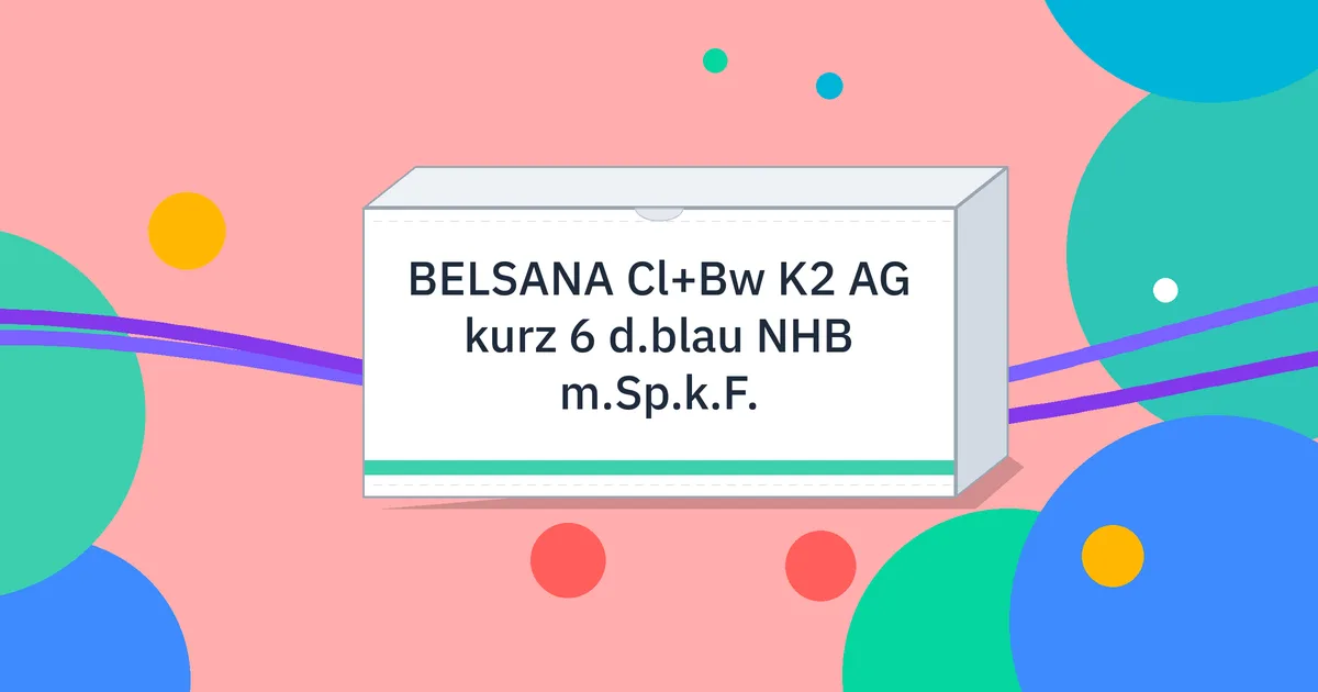 Symbolbild: Packung mit der Aufschrift BELSANA Cl+Bw K2 AG kurz 6 d.blau NHB m.Sp.k.F. (PZN 15627615) – Verfügbarkeit und Bezug in Apotheken in Frankfurt am Main