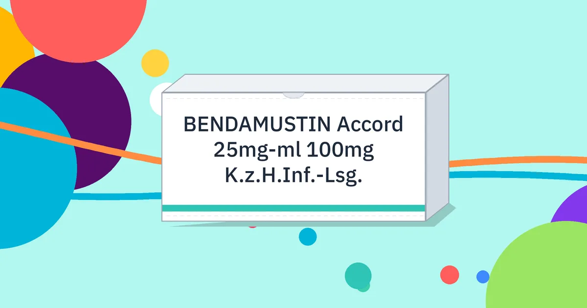 Symbolbild: Packung mit der Aufschrift BENDAMUSTIN Accord 25mg-ml 100mg K.z.H.Inf.-Lsg. (PZN 18050607) – Verfügbarkeit und Bezug in Apotheken in Frankfurt am Main