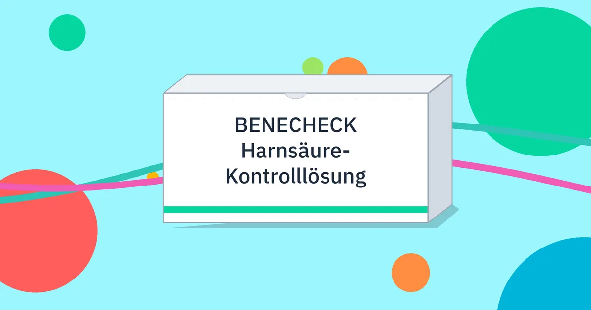 Symbolbild: Packung mit der Aufschrift BENECHECK Harnsäure-Kontrolllösung (PZN 13625457) – Verfügbarkeit und Bezug in Apotheken in Frankfurt am Main
