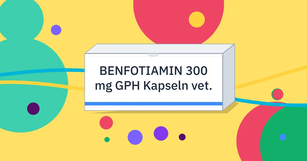 Symbolbild: Packung mit der Aufschrift BENFOTIAMIN 300 mg GPH Kapseln vet. (PZN 19248381) – Verfügbarkeit und Bezug in Apotheken in Frankfurt am Main