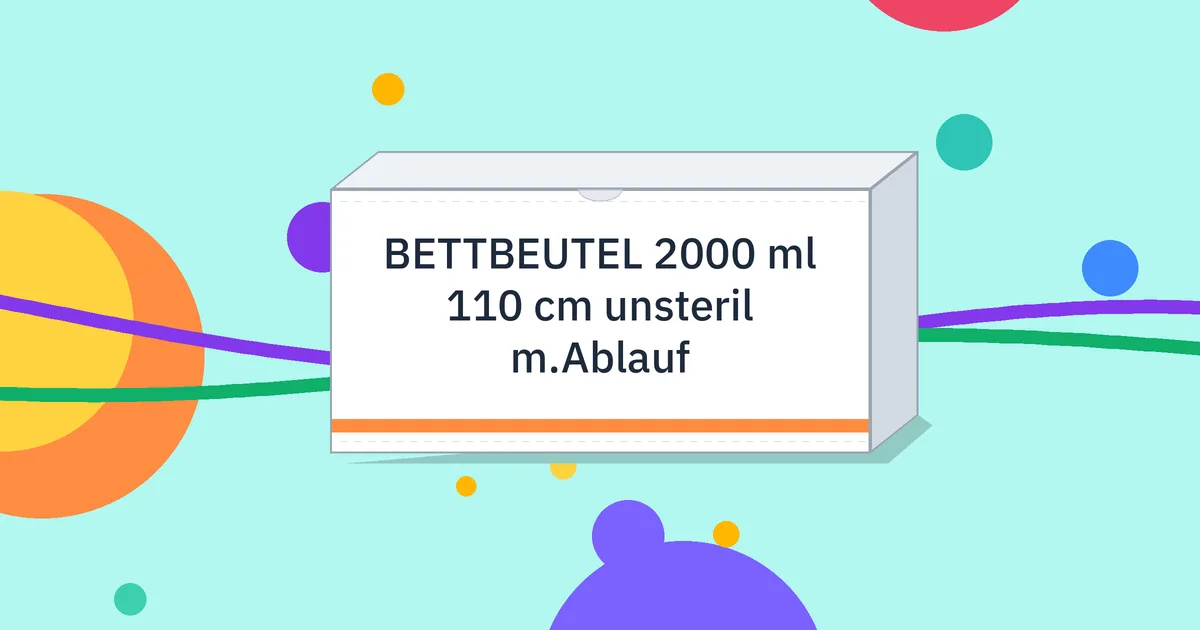 Symbolbild: Packung mit der Aufschrift BETTBEUTEL 2000 ml 110 cm unsteril m.Ablauf (PZN 18021445) – Verfügbarkeit und Bezug in Apotheken in Frankfurt am Main