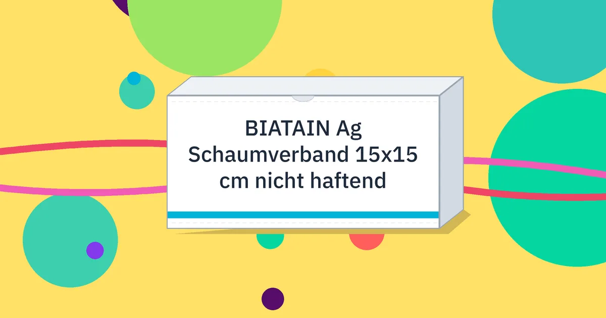 Symbolbild: Packung mit der Aufschrift BIATAIN Ag Schaumverband 15x15 cm nicht haftend (PZN 13343687) – Verfügbarkeit und Bezug in Apotheken in Frankfurt am Main