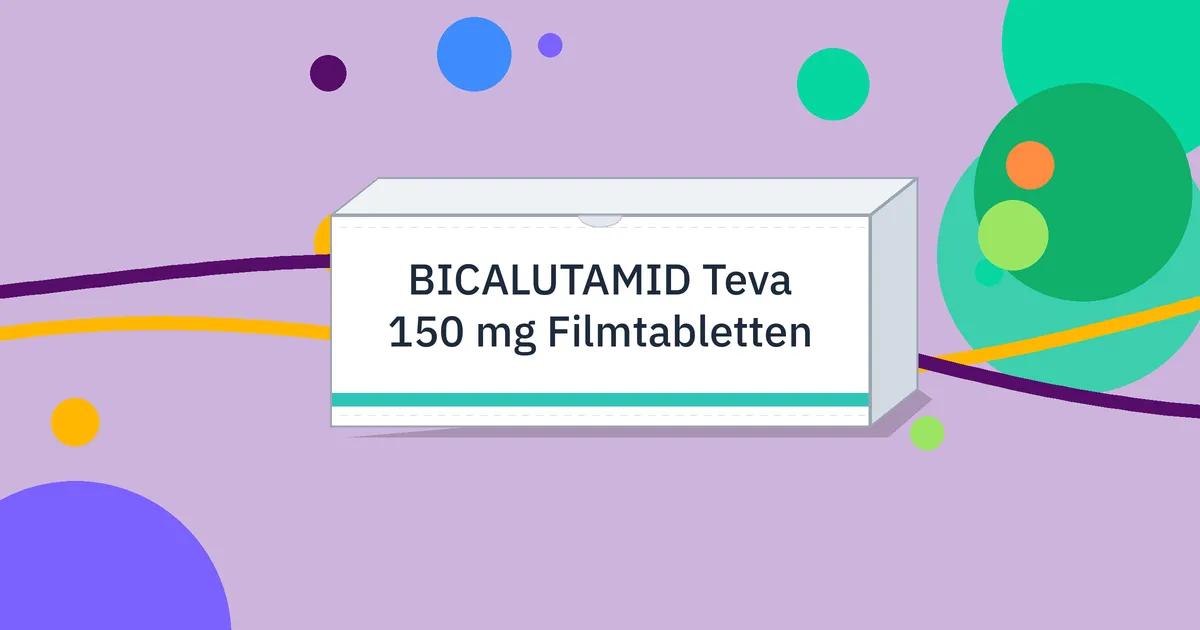 Symbolbild: Packung mit der Aufschrift BICALUTAMID Teva 150 mg Filmtabletten (PZN 19187395) – Verfügbarkeit und Bezug in Apotheken in Frankfurt am Main