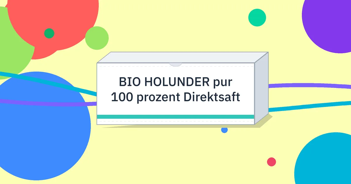 Symbolbild: Packung mit der Aufschrift BIO HOLUNDER pur 100 prozent Direktsaft (PZN 01800010) – Verfügbarkeit und Bezug in Apotheken in Frankfurt am Main