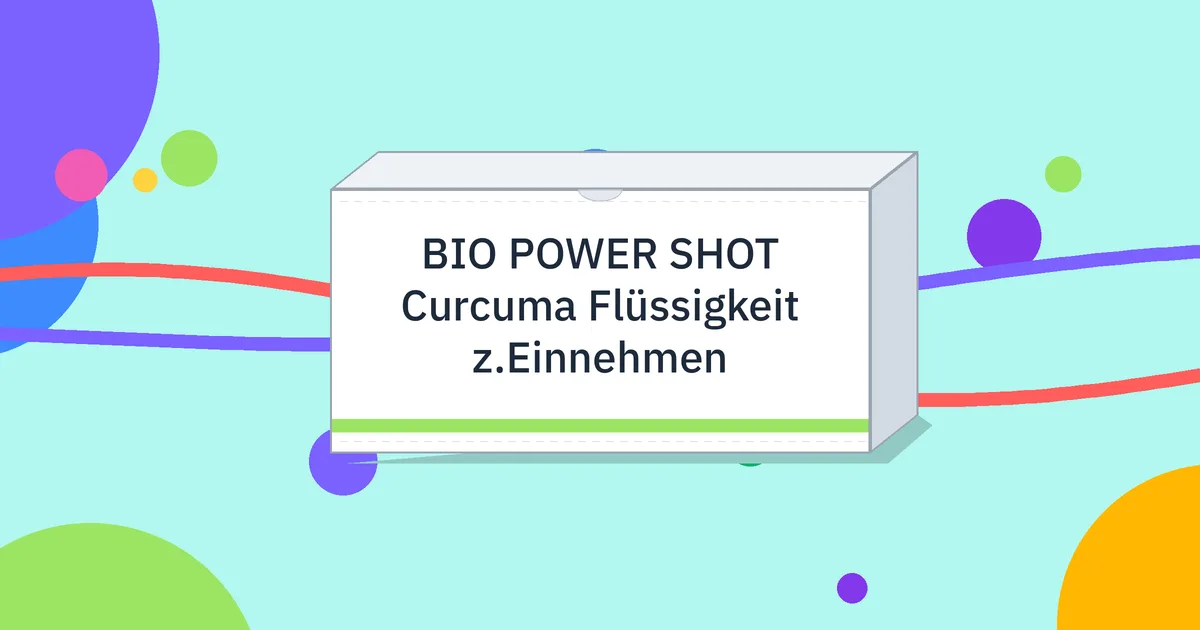 Symbolbild: Packung mit der Aufschrift BIO POWER SHOT Curcuma Flüssigkeit z.Einnehmen (PZN 18713309) – Verfügbarkeit und Bezug in Apotheken in Frankfurt am Main