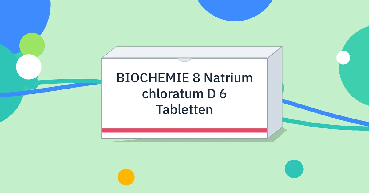 Symbolbild: Packung mit der Aufschrift BIOCHEMIE 8 Natrium chloratum D 6 Tabletten (PZN 05956016) – Verfügbarkeit und Bezug in Apotheken in Frankfurt am Main