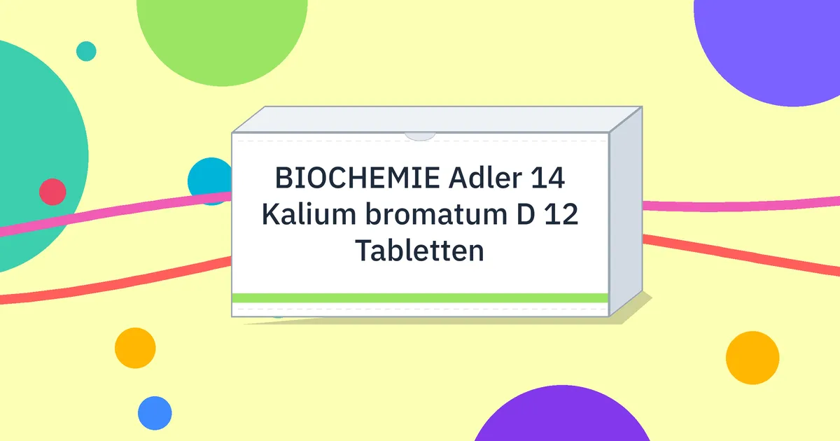 Symbolbild: Packung mit der Aufschrift BIOCHEMIE Adler 14 Kalium bromatum D 12 Tabletten (PZN 00833415) – Verfügbarkeit und Bezug in Apotheken in Frankfurt am Main