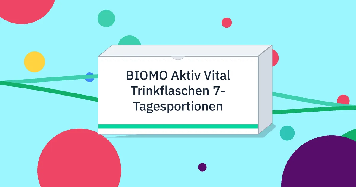 Symbolbild: Packung mit der Aufschrift BIOMO Aktiv Vital Trinkflaschen 7-Tagesportionen (PZN 10186885) – Verfügbarkeit und Bezug in Apotheken in Frankfurt am Main