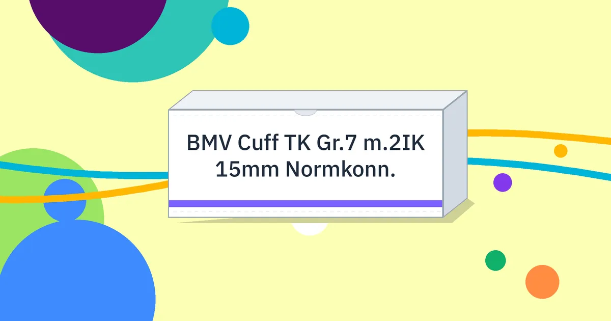 Symbolbild: Packung mit der Aufschrift BMV Cuff TK Gr.7 m.2IK 15mm Normkonn. (PZN 18382870) – Verfügbarkeit und Bezug in Apotheken in Frankfurt am Main