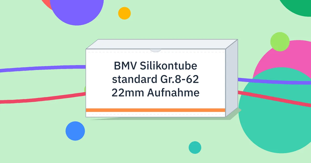 Symbolbild: Packung mit der Aufschrift BMV Silikontube standard Gr.8-62 22mm Aufnahme (PZN 18386112) – Verfügbarkeit und Bezug in Apotheken in Frankfurt am Main