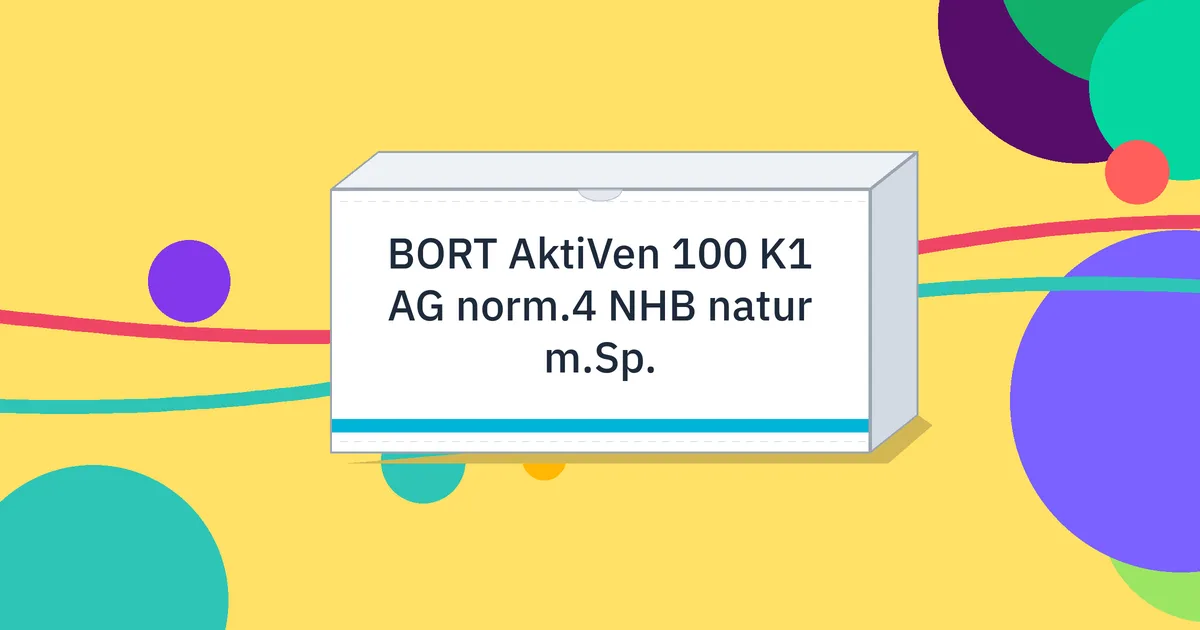 Symbolbild: Packung mit der Aufschrift BORT AktiVen 100 K1 AG norm.4 NHB natur m.Sp. (PZN 13729719) – Verfügbarkeit und Bezug in Apotheken in Frankfurt am Main