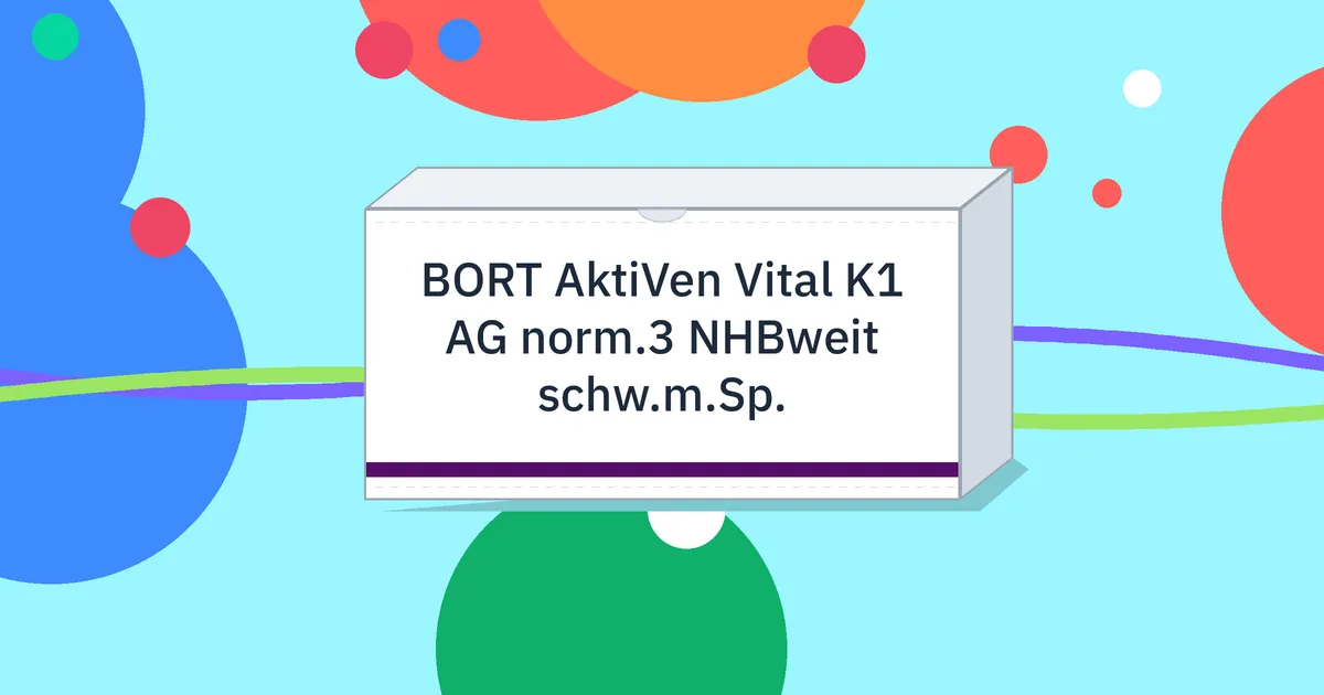 Symbolbild: Packung mit der Aufschrift BORT AktiVen Vital K1 AG norm.3 NHBweit schw.m.Sp. (PZN 13736056) – Verfügbarkeit und Bezug in Apotheken in Frankfurt am Main