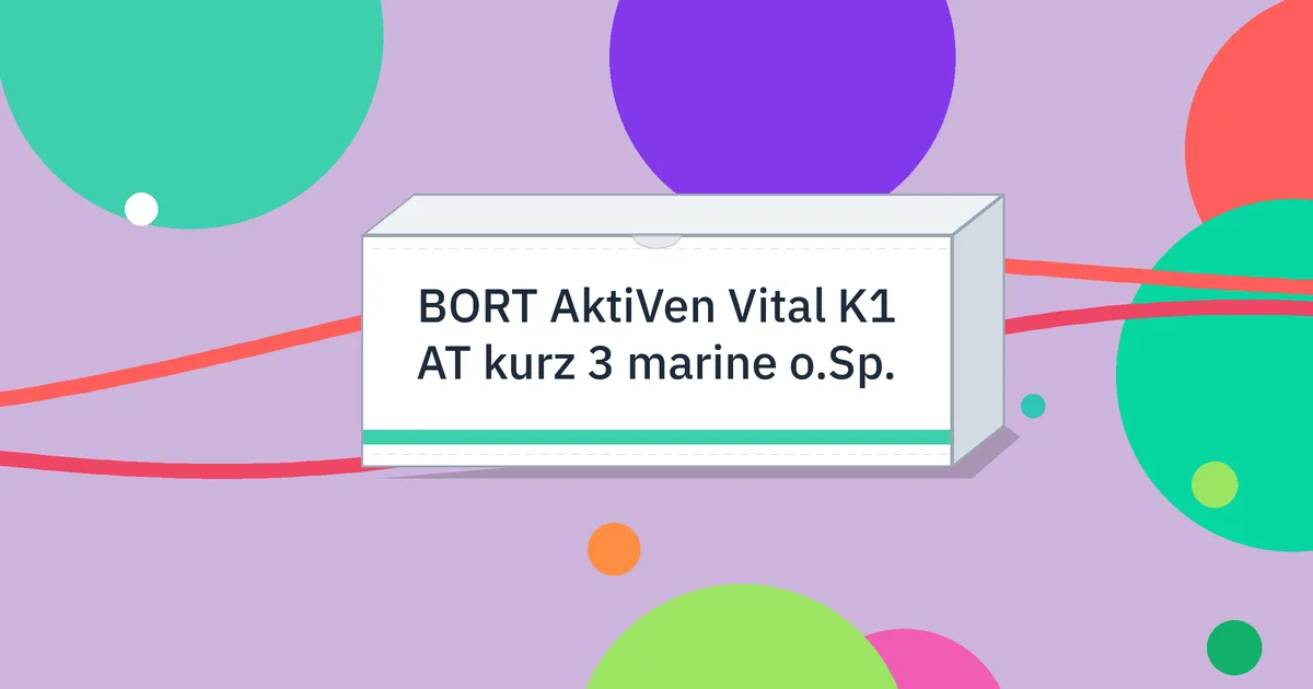 Symbolbild: Packung mit der Aufschrift BORT AktiVen Vital K1 AT kurz 3 marine o.Sp. (PZN 13741063) – Verfügbarkeit und Bezug in Apotheken in Frankfurt am Main