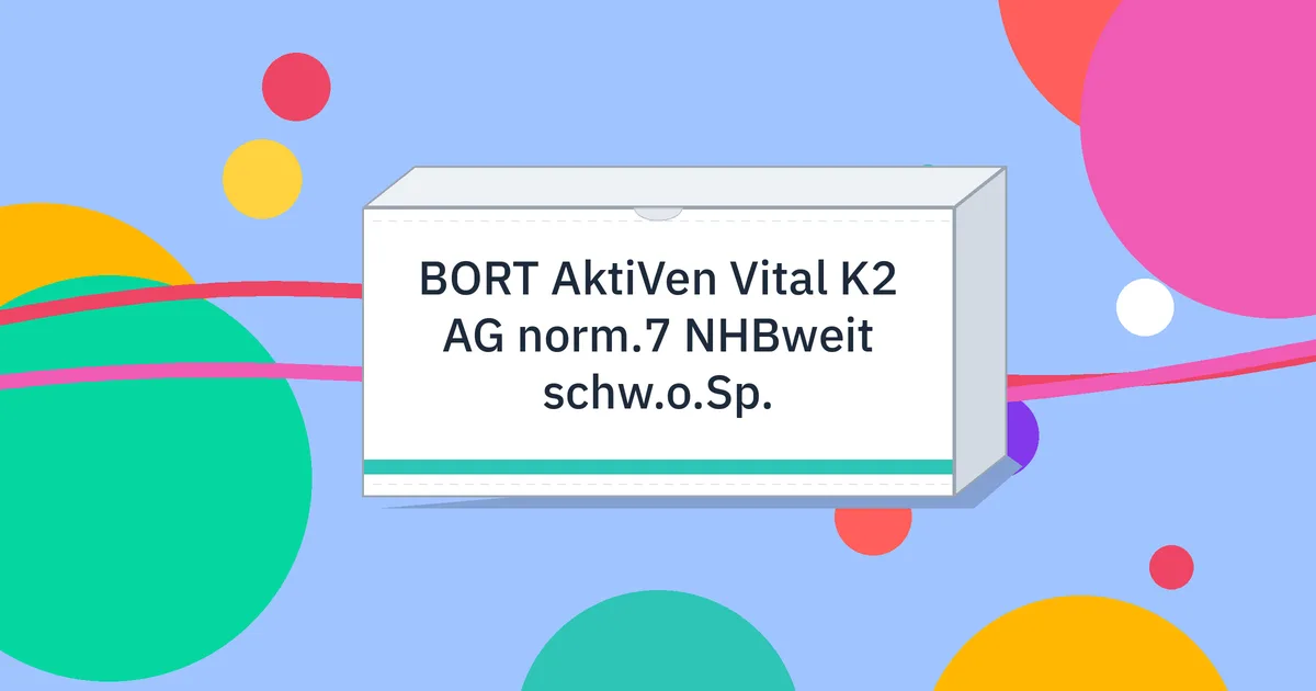 Symbolbild: Packung mit der Aufschrift BORT AktiVen Vital K2 AG norm.7 NHBweit schw.o.Sp. (PZN 12384862) – Verfügbarkeit und Bezug in Apotheken in Frankfurt am Main