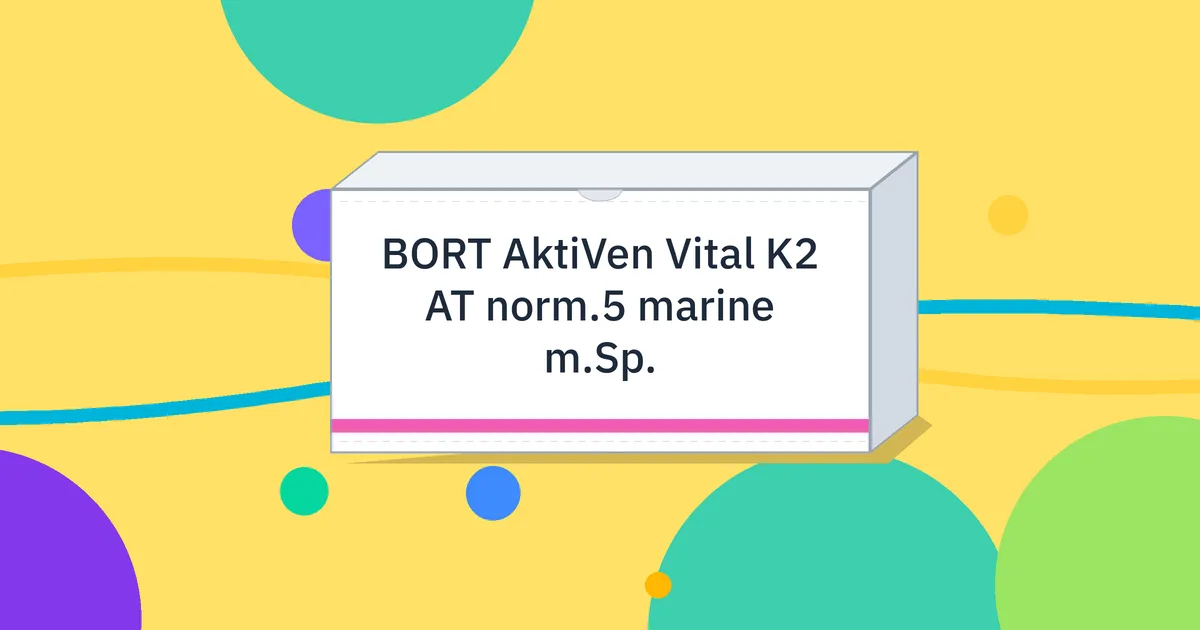 Symbolbild: Packung mit der Aufschrift BORT AktiVen Vital K2 AT norm.5 marine m.Sp. (PZN 13741873) – Verfügbarkeit und Bezug in Apotheken in Frankfurt am Main