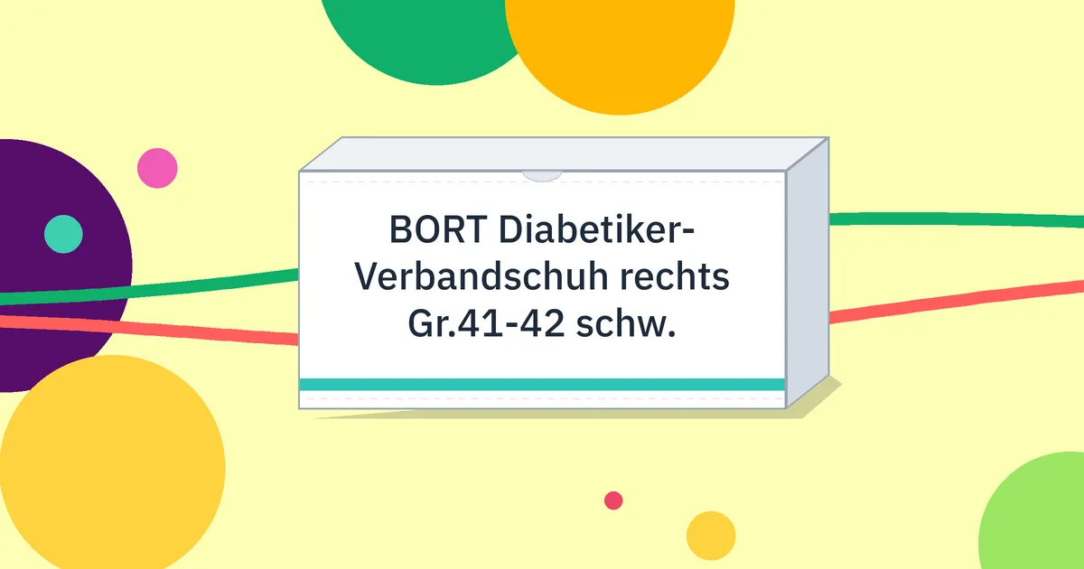 Symbolbild: Packung mit der Aufschrift BORT Diabetiker-Verbandschuh rechts Gr.41-42 schw. (PZN 11581336) – Verfügbarkeit und Bezug in Apotheken in Frankfurt am Main