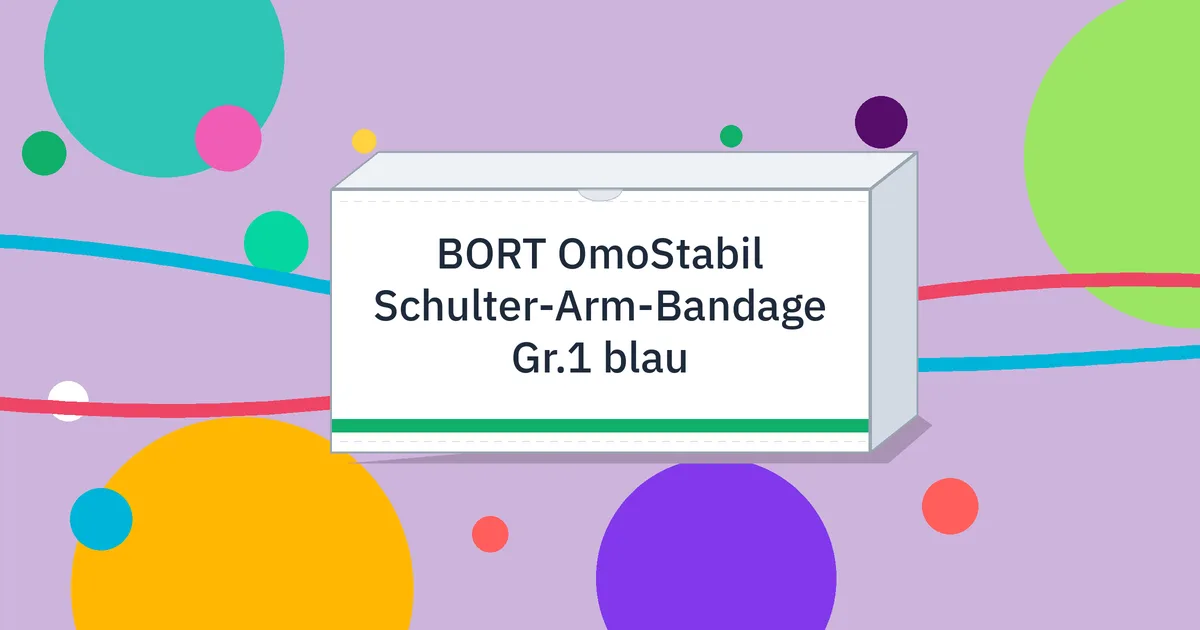 Symbolbild: Packung mit der Aufschrift BORT OmoStabil Schulter-Arm-Bandage Gr.1 blau (PZN 02484752) – Verfügbarkeit und Bezug in Apotheken in Frankfurt am Main