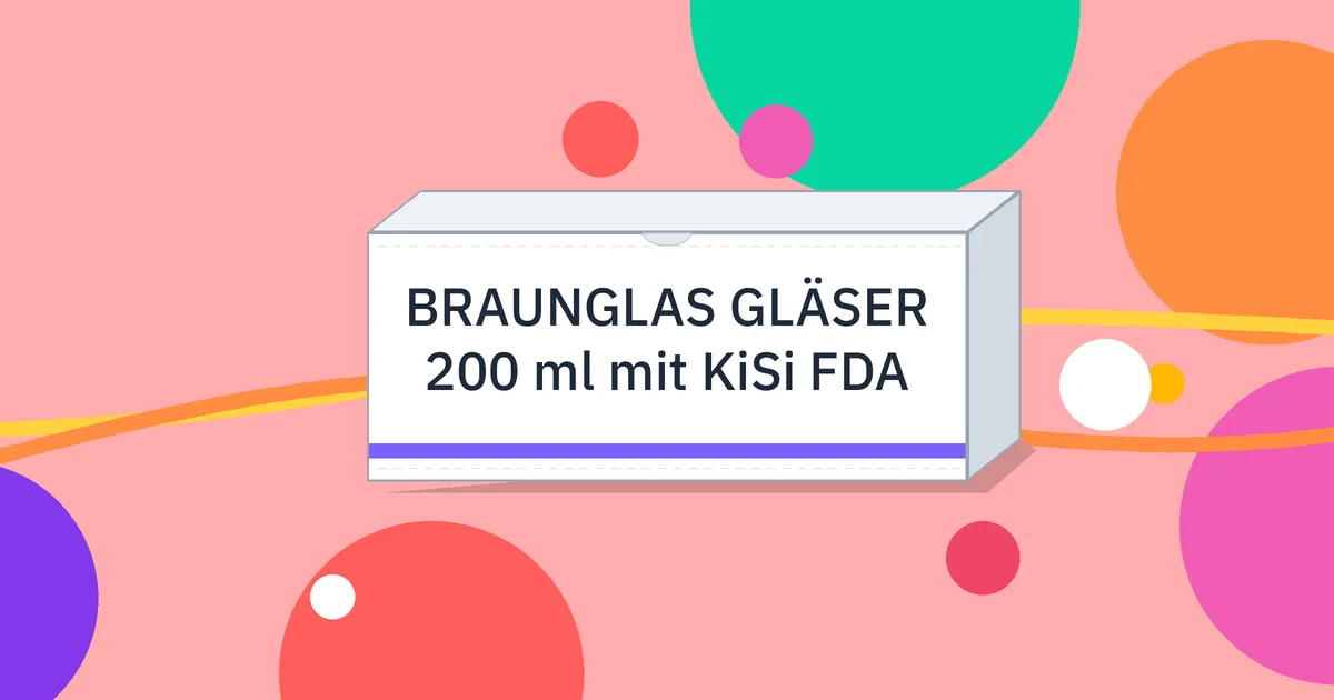 Symbolbild: Packung mit der Aufschrift BRAUNGLAS GLÄSER 200 ml mit KiSi FDA (PZN 18364694) – Verfügbarkeit und Bezug in Apotheken in Frankfurt am Main