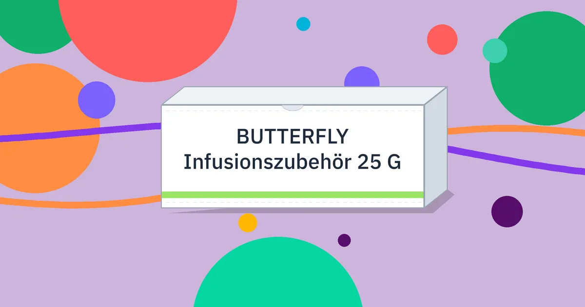 Symbolbild: Packung mit der Aufschrift BUTTERFLY Infusionszubehör 25 G (PZN 00328278) – Verfügbarkeit und Bezug in Apotheken in Frankfurt am Main