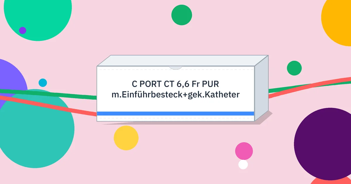 Symbolbild: Packung mit der Aufschrift C PORT CT 6,6 Fr PUR m.Einführbesteck+gek.Katheter (PZN 12396256) – Verfügbarkeit und Bezug in Apotheken in Frankfurt am Main