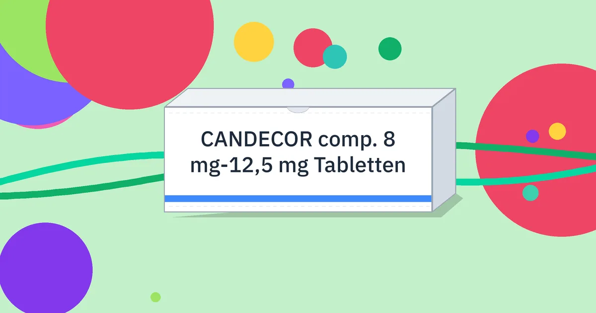 Symbolbild: Packung mit der Aufschrift CANDECOR comp. 8 mg-12,5 mg Tabletten (PZN 09633563) – Verfügbarkeit und Bezug in Apotheken in Frankfurt am Main