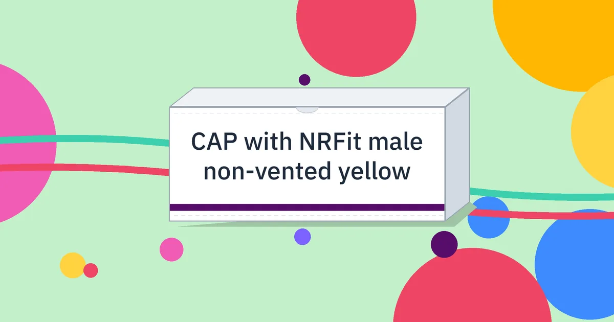 Symbolbild: Packung mit der Aufschrift CAP with NRFit male non-vented yellow (PZN 19212331) – Verfügbarkeit und Bezug in Apotheken in Frankfurt am Main