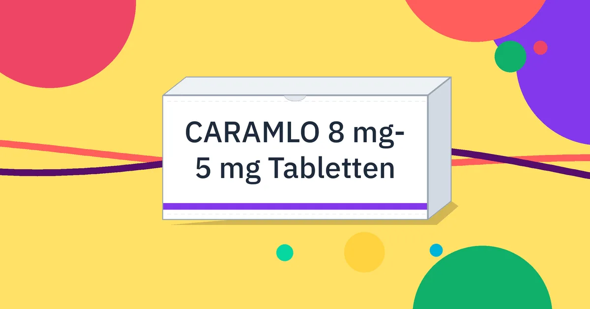 Symbolbild: Packung mit der Aufschrift CARAMLO 8 mg-5 mg Tabletten (PZN 13573950) – Verfügbarkeit und Bezug in Apotheken in Frankfurt am Main