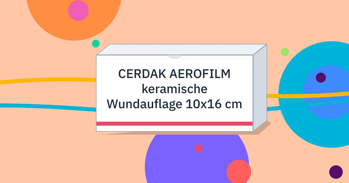 Symbolbild: Packung mit der Aufschrift CERDAK AEROFILM keramische Wundauflage 10x16 cm (PZN 19187254) – Verfügbarkeit und Bezug in Apotheken in Frankfurt am Main