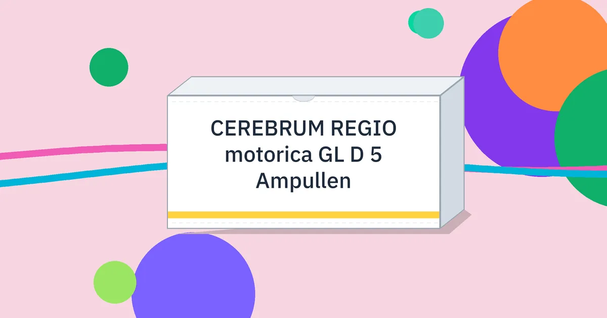 Symbolbild: Packung mit der Aufschrift CEREBRUM REGIO motorica GL D 5 Ampullen (PZN 03359836) – Verfügbarkeit und Bezug in Apotheken in Frankfurt am Main