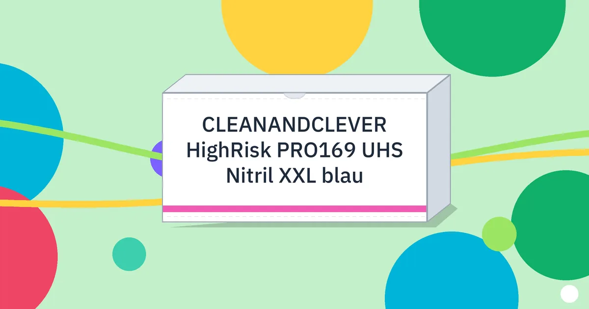 Symbolbild: Packung mit der Aufschrift CLEANANDCLEVER HighRisk PRO169 UHS Nitril XXL blau (PZN 18162743) – Verfügbarkeit und Bezug in Apotheken in Frankfurt am Main