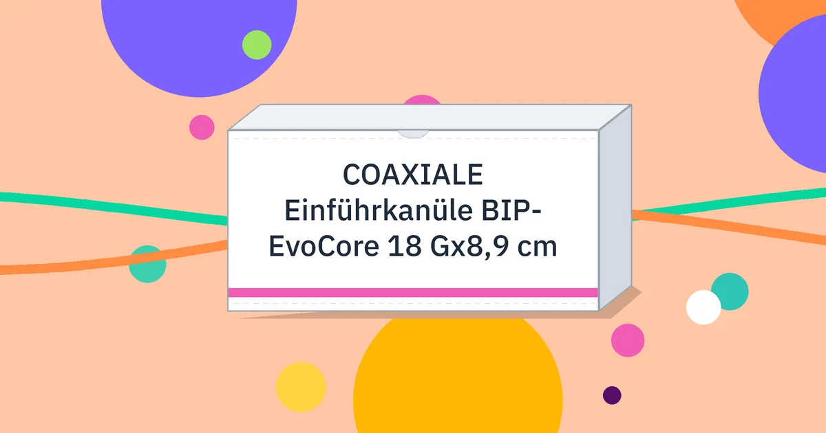 Symbolbild: Packung mit der Aufschrift COAXIALE Einführkanüle BIP-EvoCore 18 Gx8,9 cm (PZN 16135452) – Verfügbarkeit und Bezug in Apotheken in Frankfurt am Main