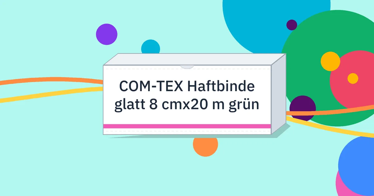 Symbolbild: Packung mit der Aufschrift COM-TEX Haftbinde glatt 8 cmx20 m grün (PZN 03090937) – Verfügbarkeit und Bezug in Apotheken in Frankfurt am Main