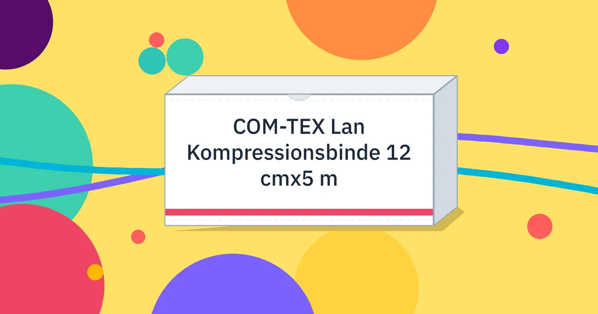 Symbolbild: Packung mit der Aufschrift COM-TEX Lan Kompressionsbinde 12 cmx5 m (PZN 04723008) – Verfügbarkeit und Bezug in Apotheken in Frankfurt am Main