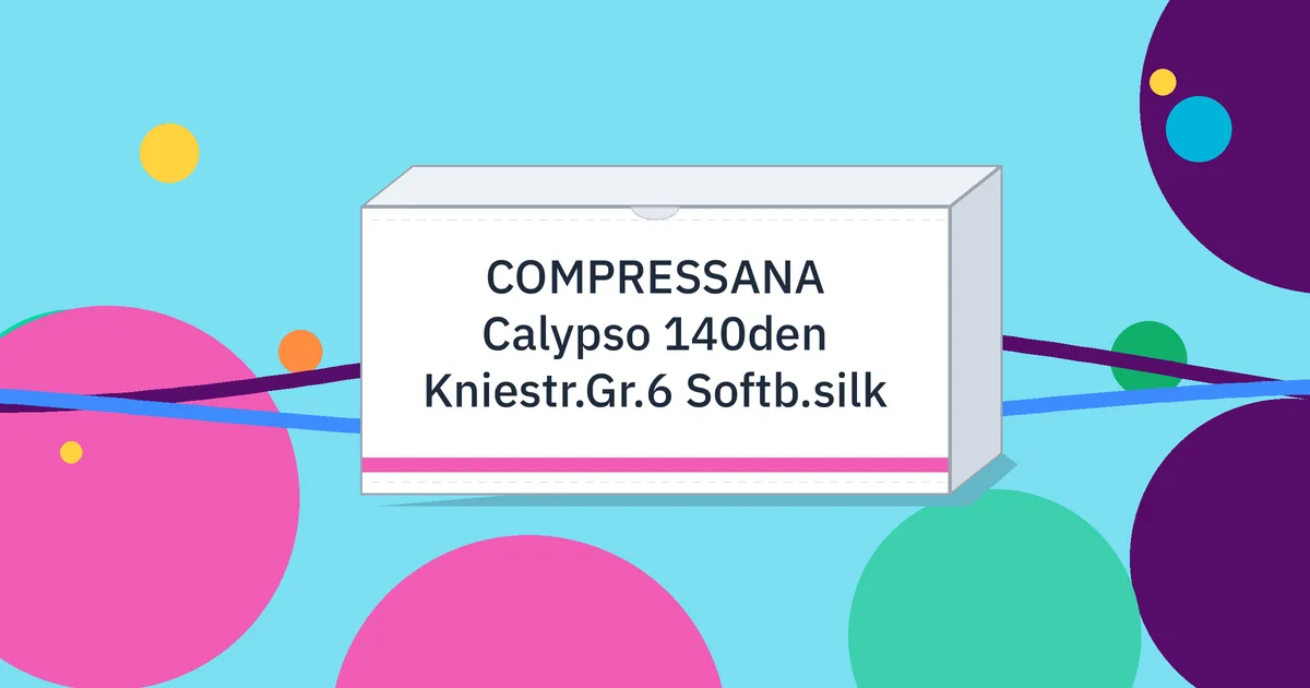 Symbolbild: Packung mit der Aufschrift COMPRESSANA Calypso 140den Kniestr.Gr.6 Softb.silk (PZN 09076588) – Verfügbarkeit und Bezug in Apotheken in Frankfurt am Main
