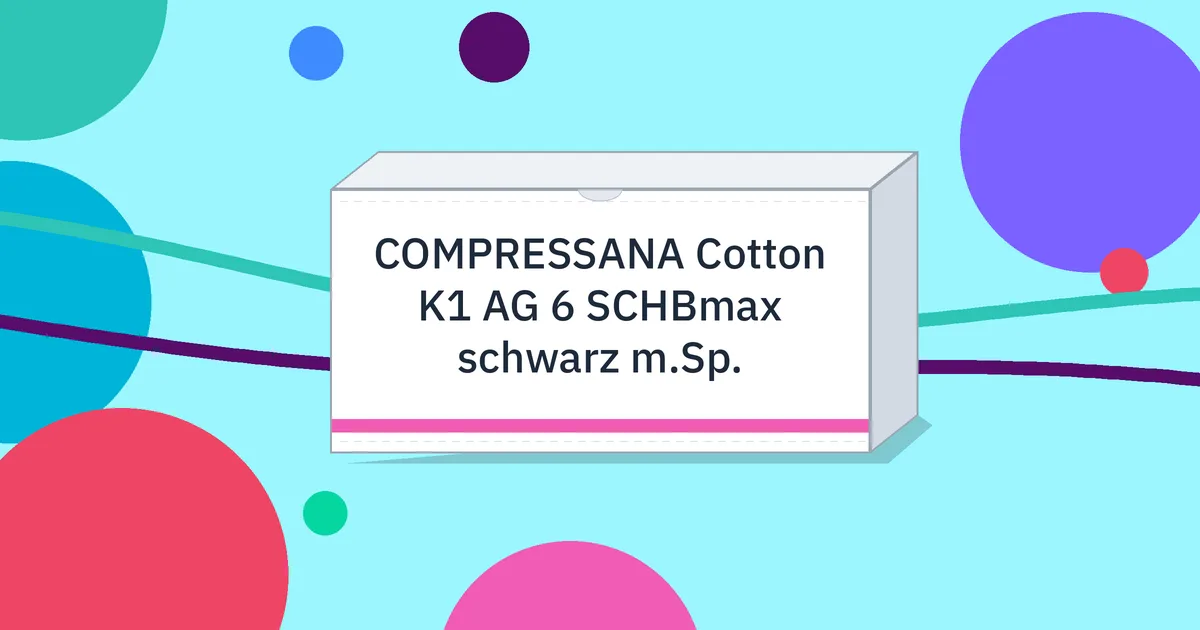Symbolbild: Packung mit der Aufschrift COMPRESSANA Cotton K1 AG 6 SCHBmax schwarz m.Sp. (PZN 16959957) – Verfügbarkeit und Bezug in Apotheken in Frankfurt am Main
