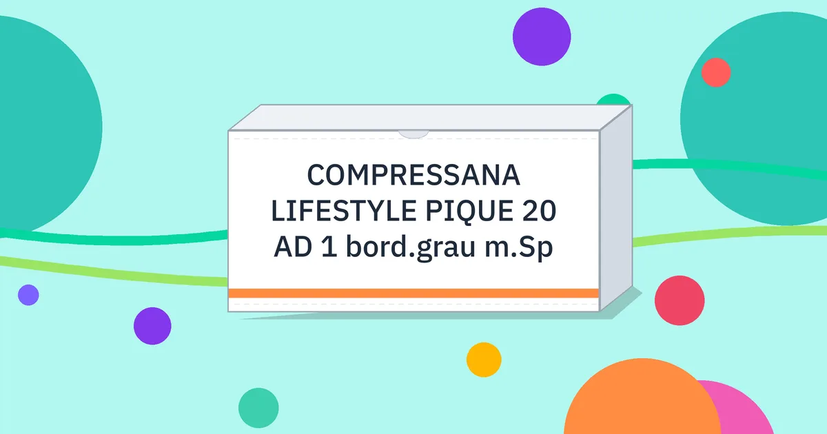 Symbolbild: Packung mit der Aufschrift COMPRESSANA LIFESTYLE PIQUE 20 AD 1 bord.grau m.Sp (PZN 19476857) – Verfügbarkeit und Bezug in Apotheken in Frankfurt am Main