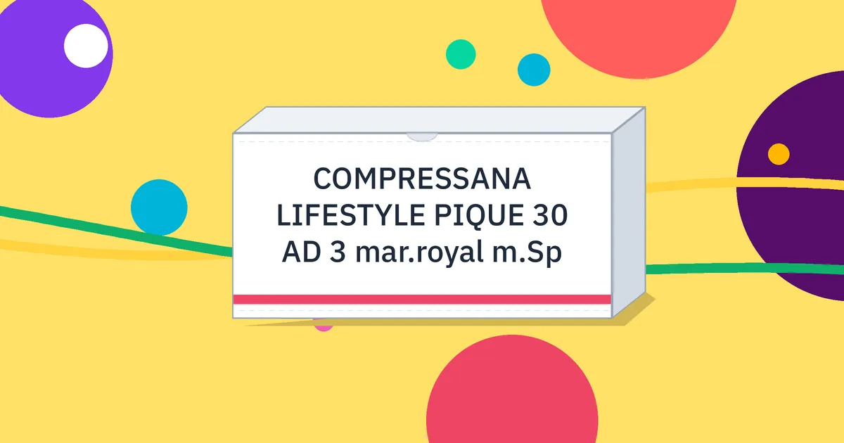 Symbolbild: Packung mit der Aufschrift COMPRESSANA LIFESTYLE PIQUE 30 AD 3 mar.royal m.Sp (PZN 19689719) – Verfügbarkeit und Bezug in Apotheken in Frankfurt am Main