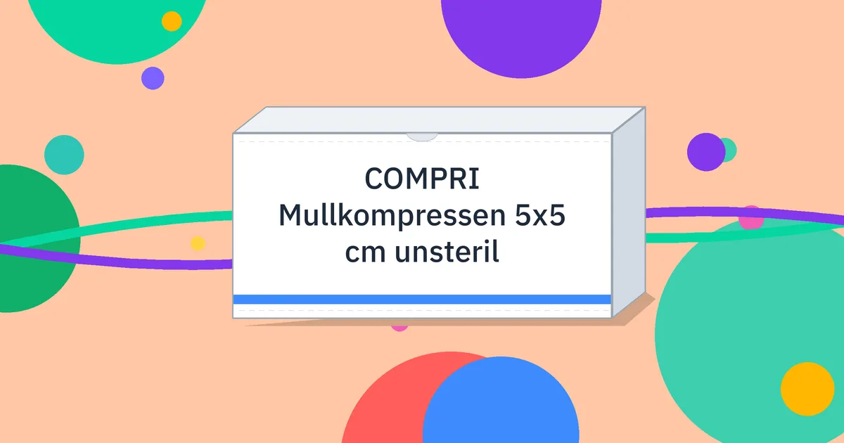 Symbolbild: Packung mit der Aufschrift COMPRI Mullkompressen 5x5 cm unsteril (PZN 04949764) – Verfügbarkeit und Bezug in Apotheken in Frankfurt am Main
