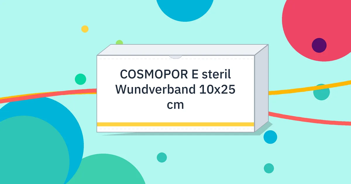 Symbolbild: Packung mit der Aufschrift COSMOPOR E steril Wundverband 10x25 cm (PZN 17669345) – Verfügbarkeit und Bezug in Apotheken in Frankfurt am Main