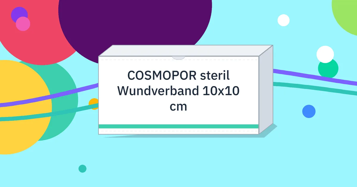 Symbolbild: Packung mit der Aufschrift COSMOPOR steril Wundverband 10x10 cm (PZN 17565798) – Verfügbarkeit und Bezug in Apotheken in Frankfurt am Main
