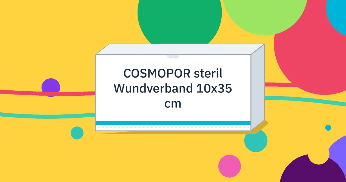 Symbolbild: Packung mit der Aufschrift COSMOPOR steril Wundverband 10x35 cm (PZN 12577710) – Verfügbarkeit und Bezug in Apotheken in Frankfurt am Main