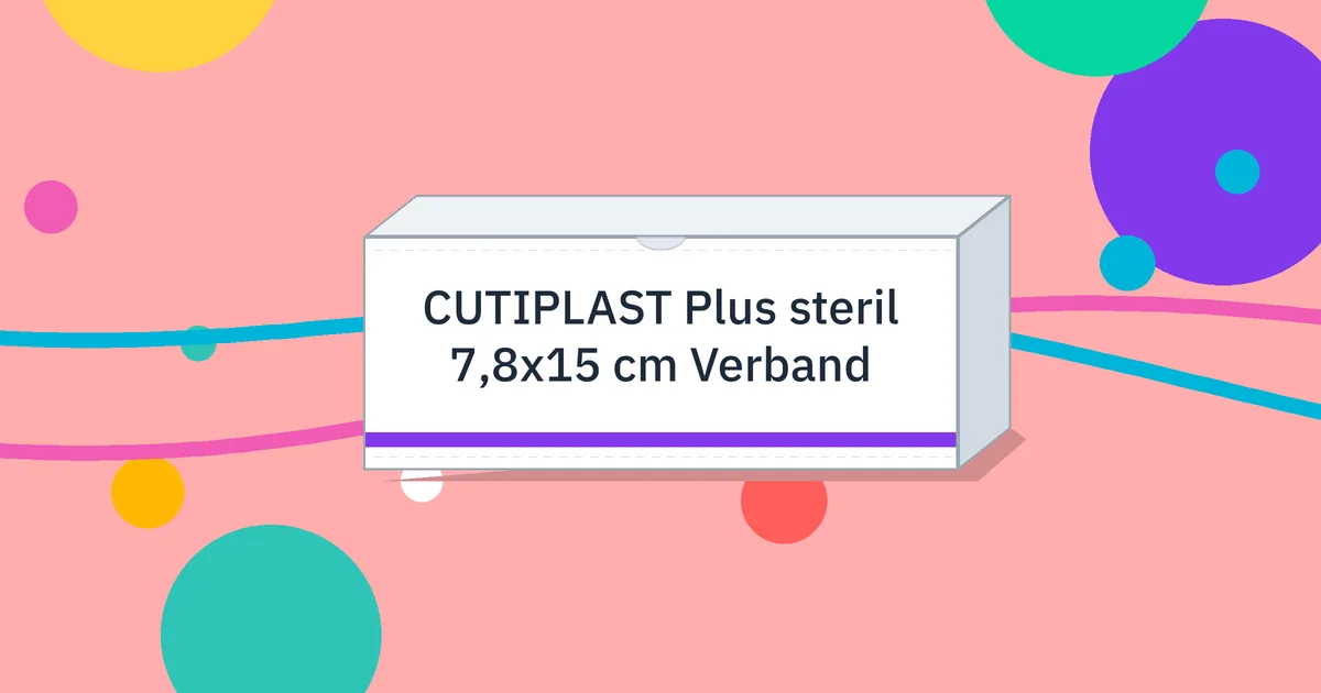 Symbolbild: Packung mit der Aufschrift CUTIPLAST Plus steril 7,8x15 cm Verband (PZN 08928776) – Verfügbarkeit und Bezug in Apotheken in Frankfurt am Main