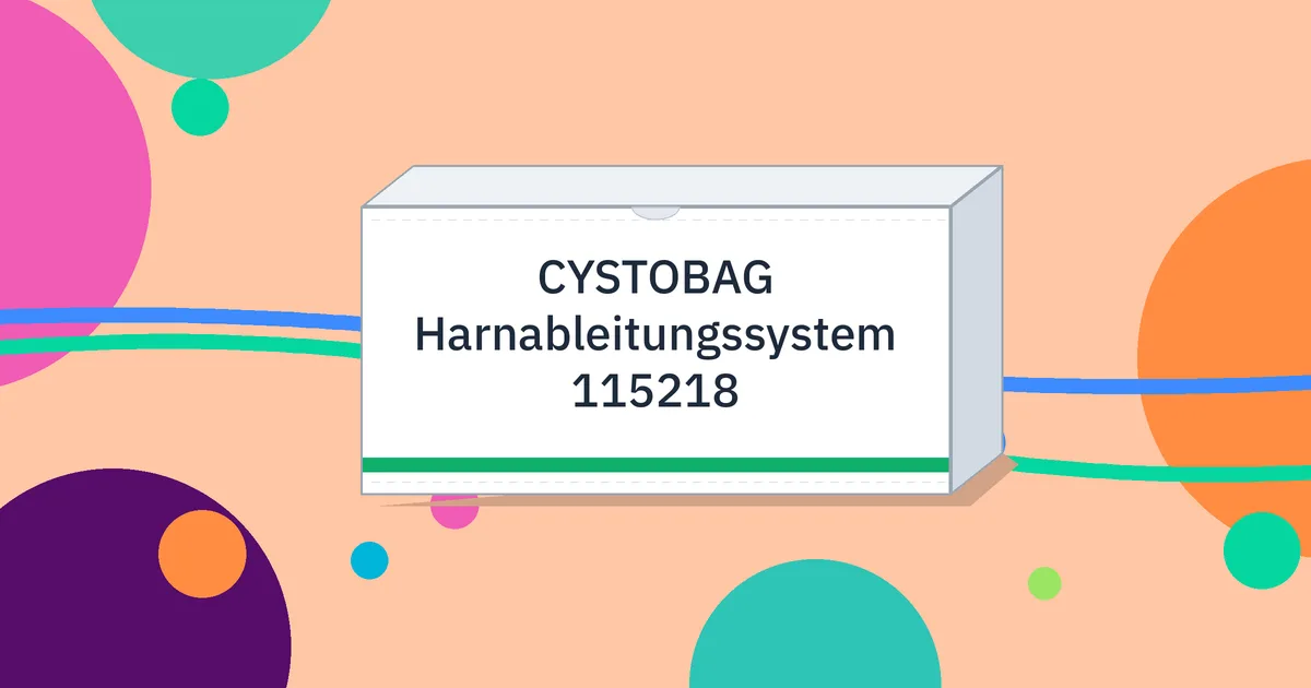 Symbolbild: Packung mit der Aufschrift CYSTOBAG Harnableitungssystem 115218 (PZN 07008163) – Verfügbarkeit und Bezug in Apotheken in Frankfurt am Main