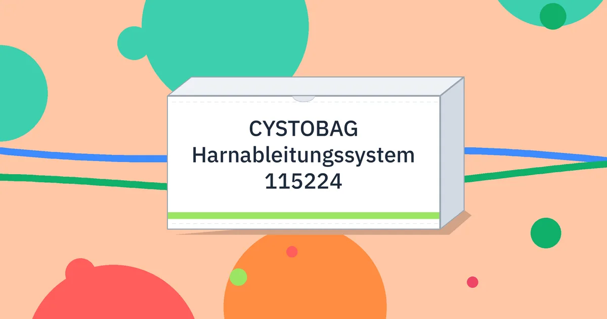 Symbolbild: Packung mit der Aufschrift CYSTOBAG Harnableitungssystem 115224 (PZN 00880975) – Verfügbarkeit und Bezug in Apotheken in Frankfurt am Main
