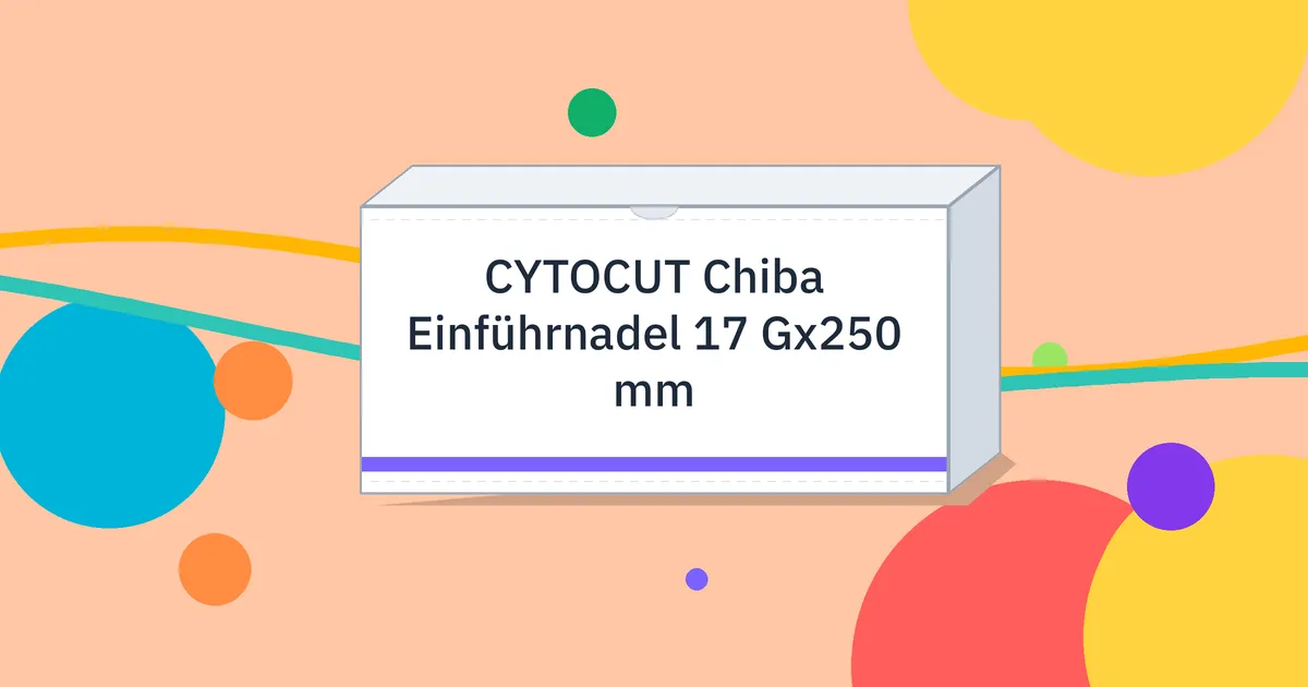 Symbolbild: Packung mit der Aufschrift CYTOCUT Chiba Einführnadel 17 Gx250 mm (PZN 16919113) – Verfügbarkeit und Bezug in Apotheken in Frankfurt am Main