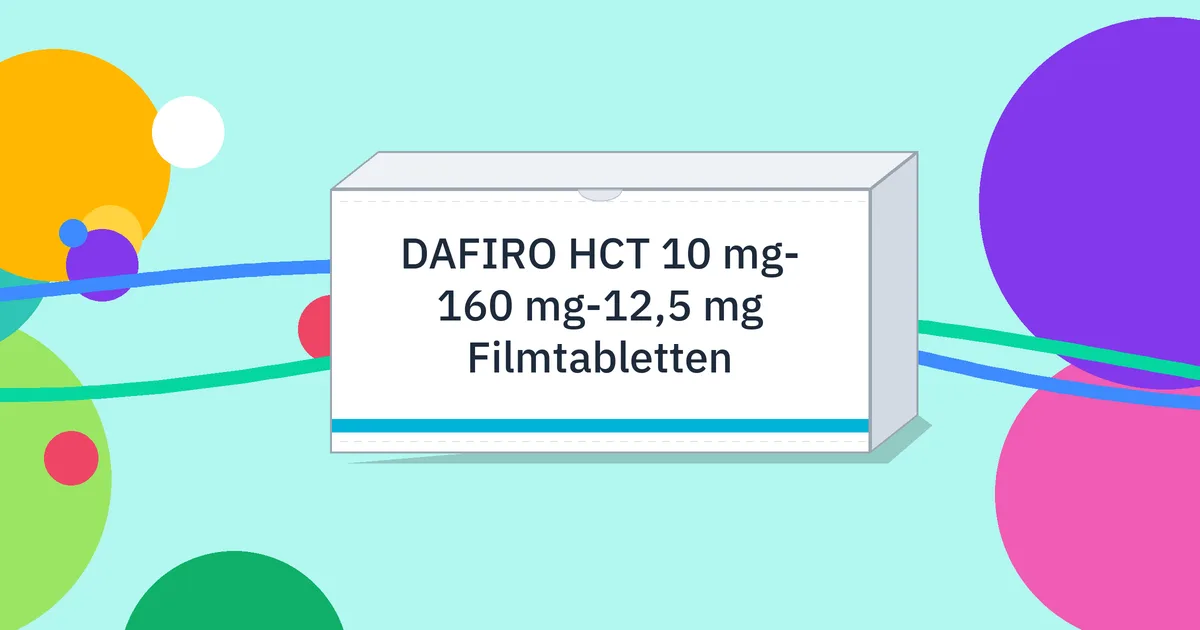 Symbolbild: Packung mit der Aufschrift DAFIRO HCT 10 mg-160 mg-12,5 mg Filmtabletten (PZN 11113776) – Verfügbarkeit und Bezug in Apotheken in Frankfurt am Main