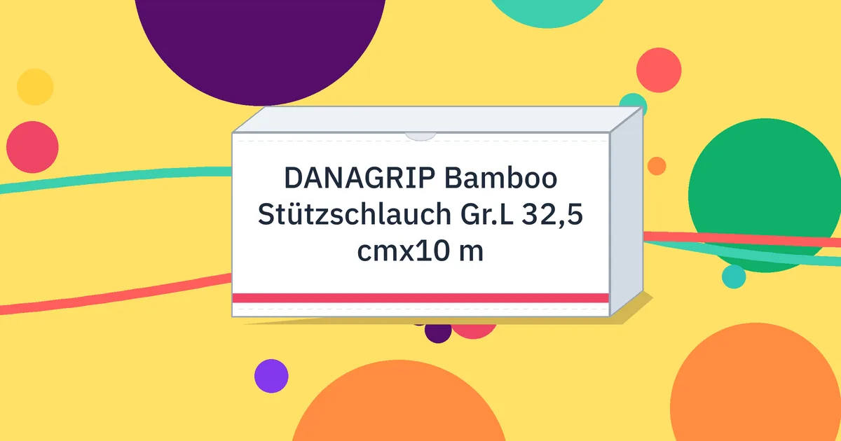Symbolbild: Packung mit der Aufschrift DANAGRIP Bamboo Stützschlauch Gr.L 32,5 cmx10 m (PZN 20810876) – Verfügbarkeit und Bezug in Apotheken in Frankfurt am Main