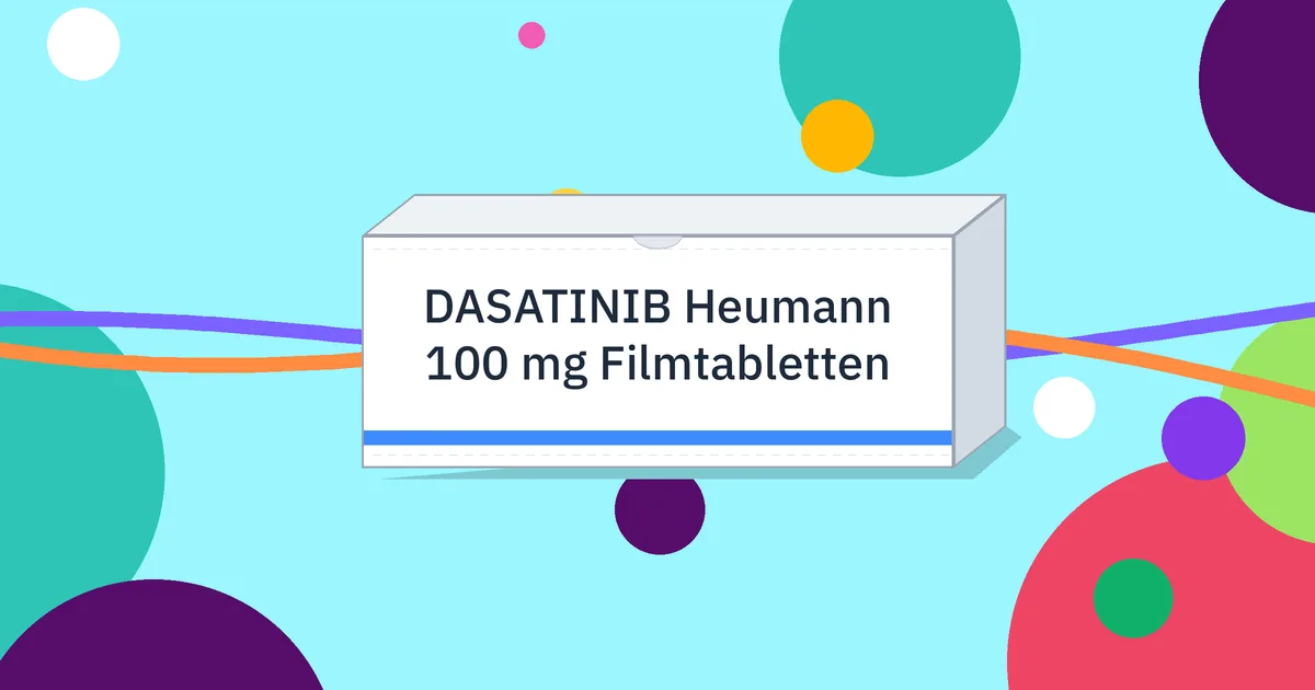 Symbolbild: Packung mit der Aufschrift DASATINIB Heumann 100 mg Filmtabletten (PZN 18066956) – Verfügbarkeit und Bezug in Apotheken in Frankfurt am Main