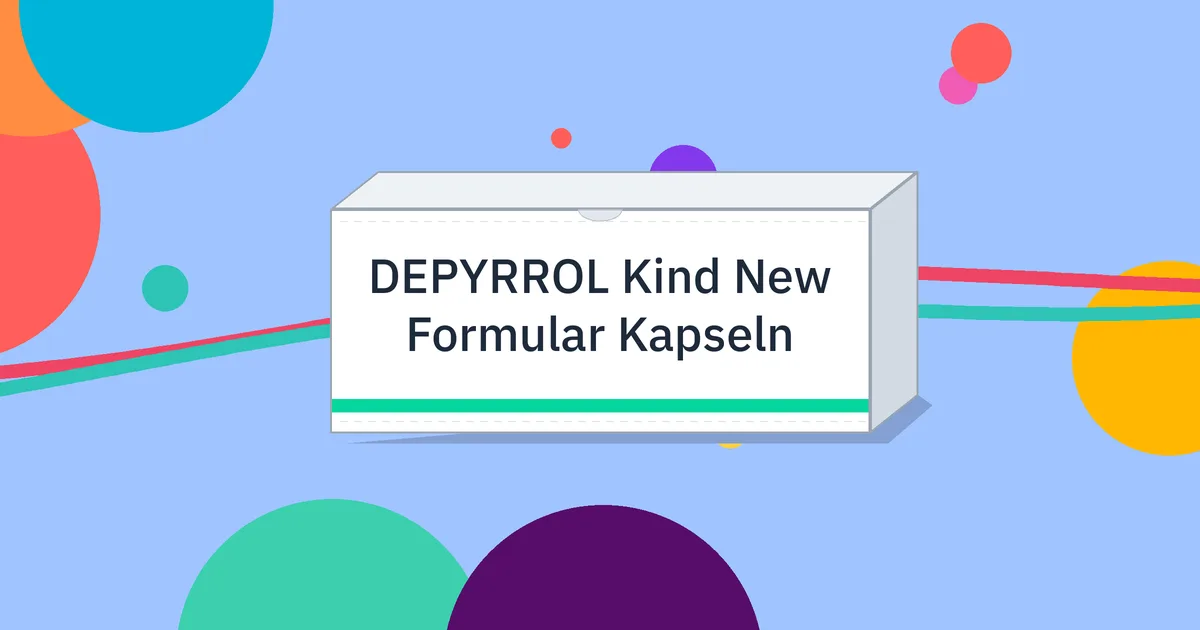 Symbolbild: Packung mit der Aufschrift DEPYRROL Kind New Formular Kapseln (PZN 11553819) – Verfügbarkeit und Bezug in Apotheken in Frankfurt am Main